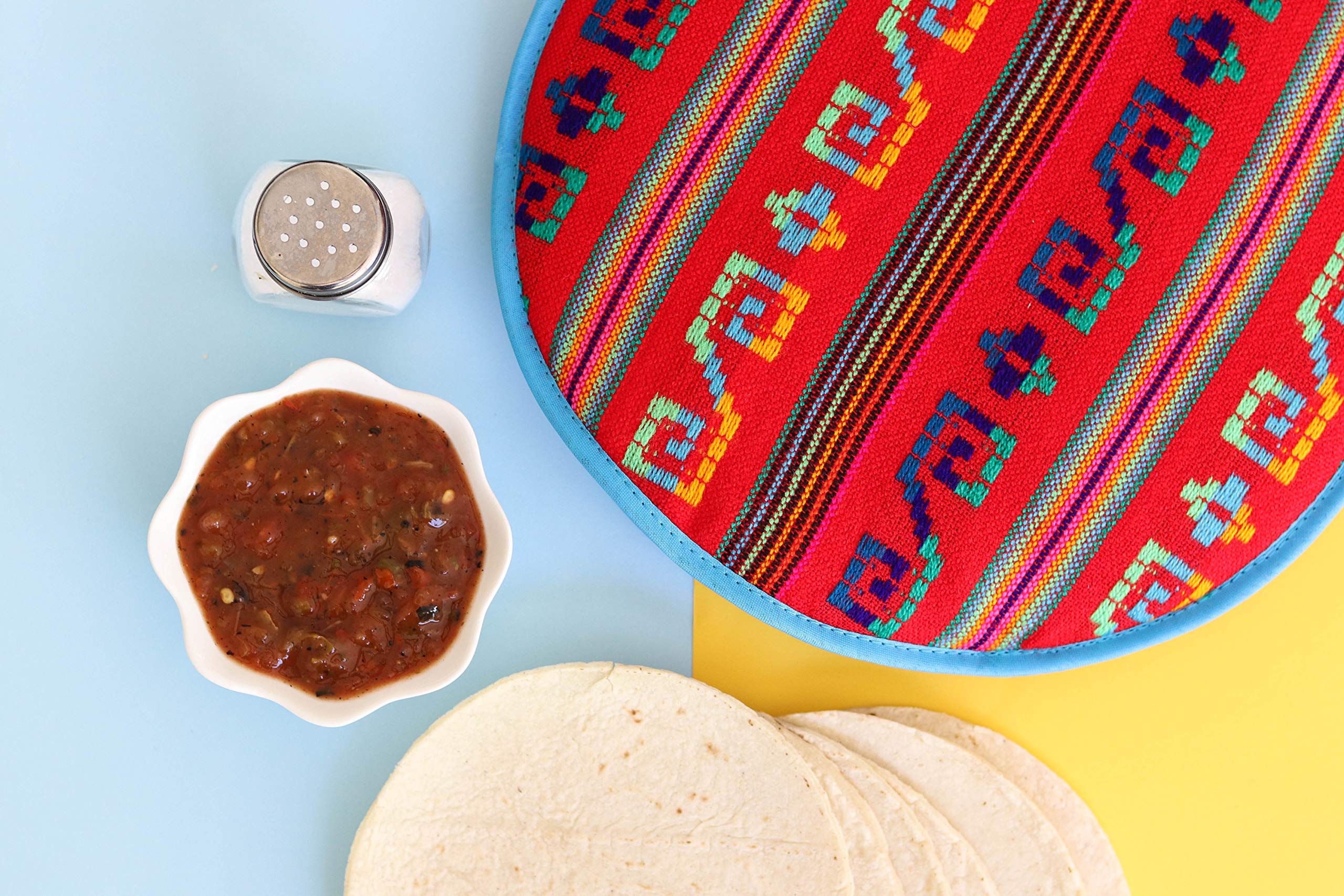 Authentic Mexican Cloth Tortilla Holder Warmer Pouch 1Pz Double Sided. Insulated Tortillera Microwave Oven Safe for Corn, Flour Taco, Burrito, Quesadilla,Bread, Roti. Tortillero Termico de Tela Red