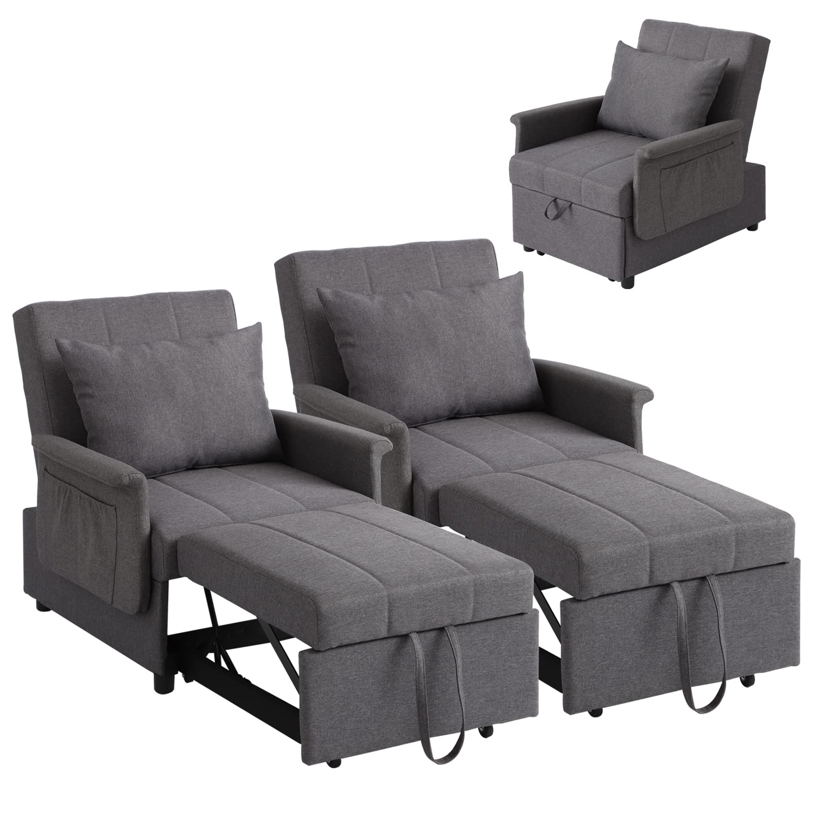 BINGTOO 2 Pcs Convertible Chair 3 in 1 Multi-Function Folding Ottoman Sofa Sleeper Bed, Pull Out Sleeper Chair Bed- Modern Convertible Chair Bed Adjustable Backrest Sleeper Couch Bed for Living Roomā¦ā¦