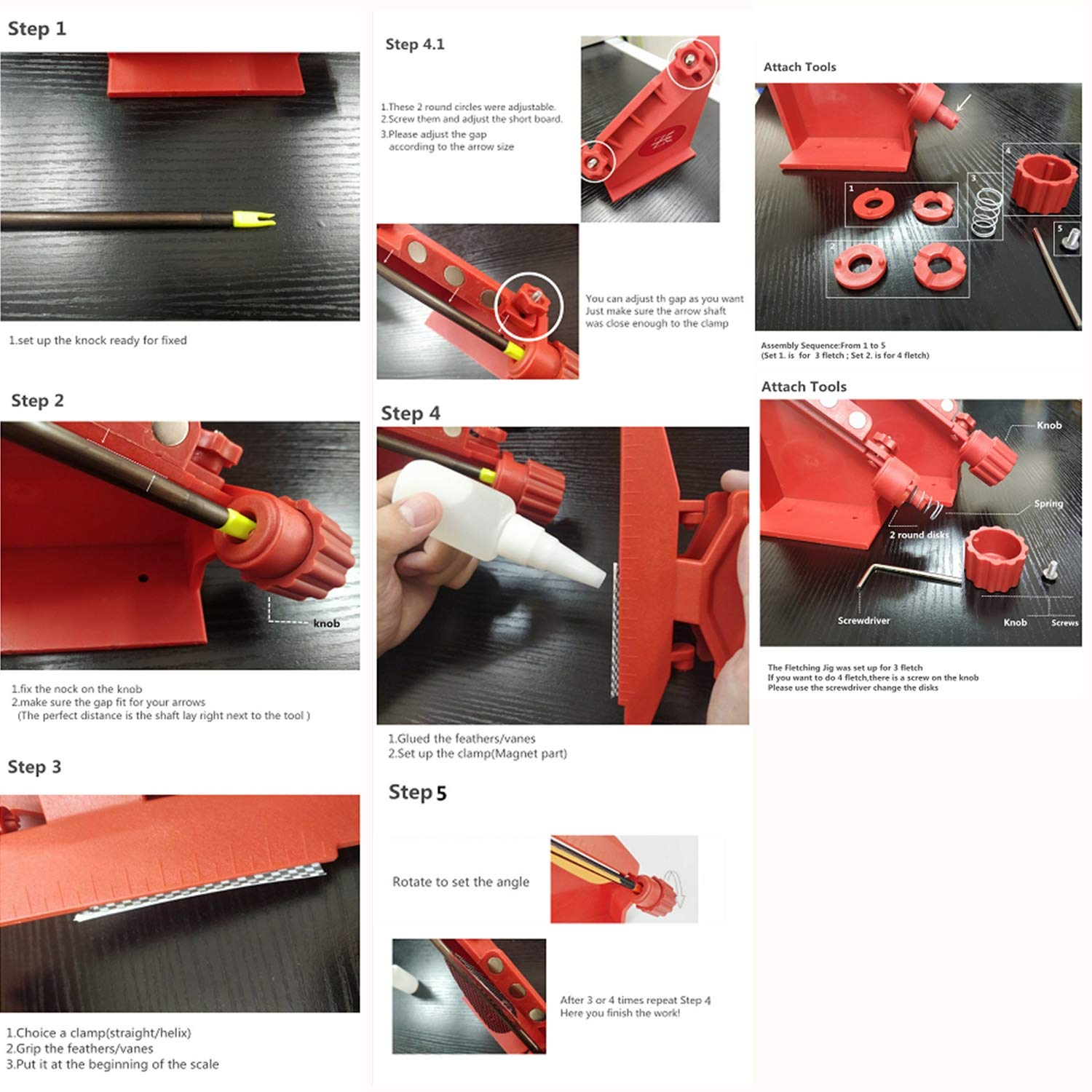 Adjustable Fletching Jig Straight and Helix Tool with Clamp for DIY Archery Arrows Shafts