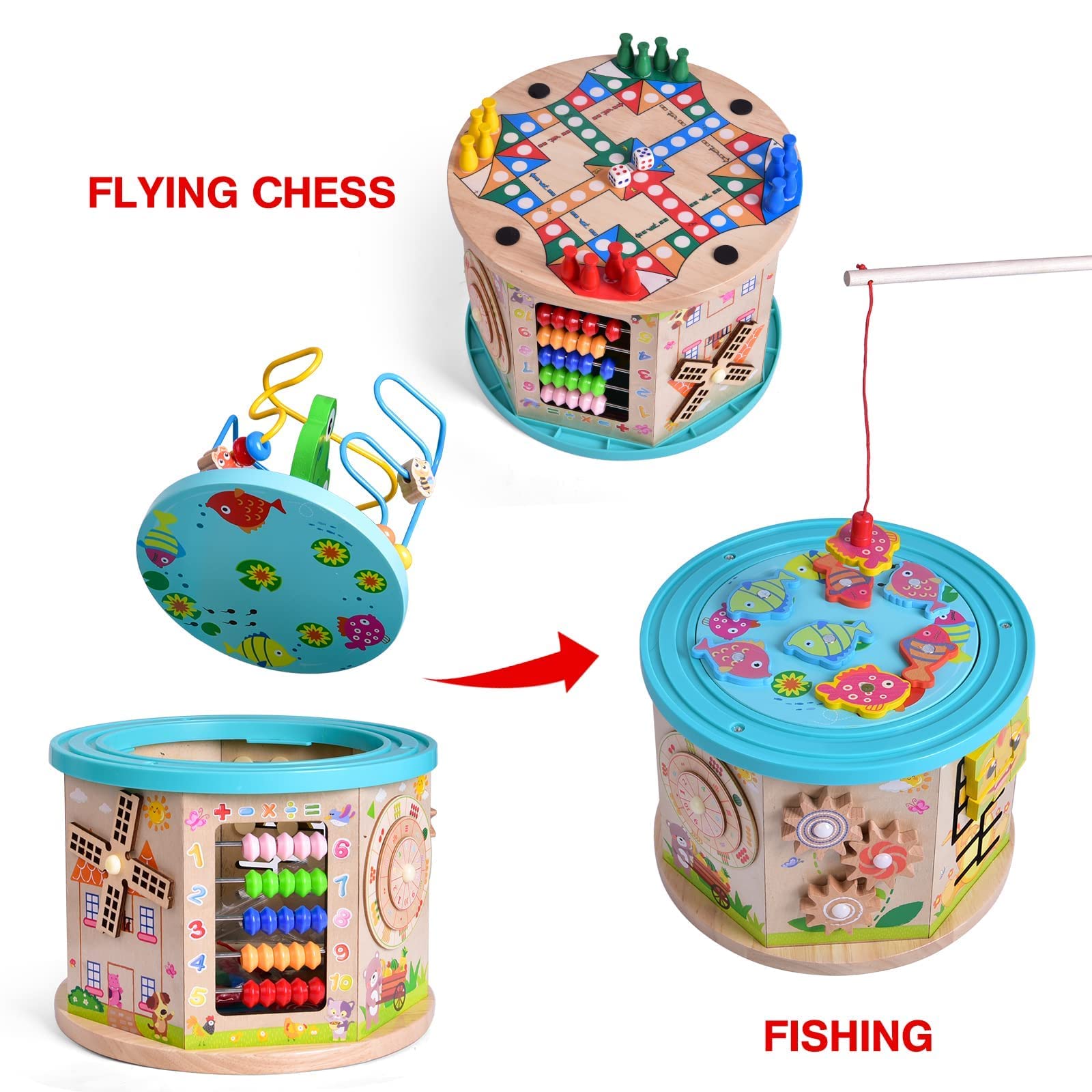 FUN LITTLE TOYS Activity Cube Toys Baby Wooden Bead Maze Shape Sorter Toys, Activity Cube for Toddlers