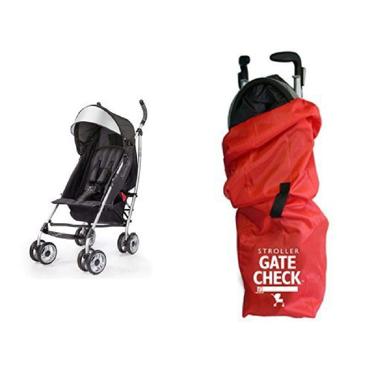Summer 3Dlite Convenience Stroller, Black & JL Childress Gate Check Bag for Umbrella Strollers, Red