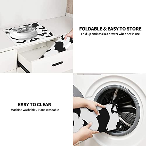 Halloween Bats Printed Drying Mat For Kitchen Ultra Absorbent Microfiber Dishes Drainer Mats Non-Slip Silicone Quick Dry Pad - 18 X 16inch