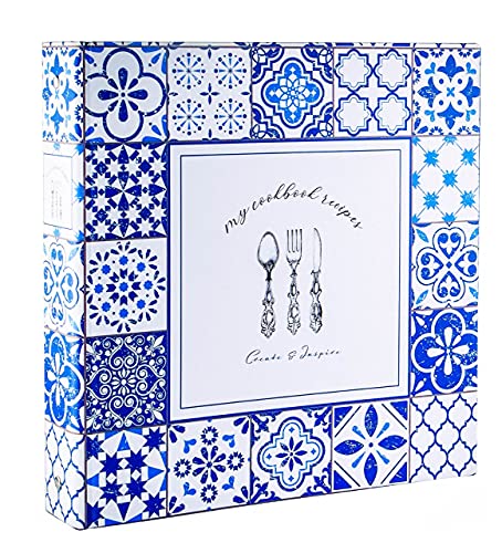 Cookbook Recipe Binder/Organizer, Blue Pattern 3-Ring Binder to Hold All Your Recipes and Recipe Cards, 6 Tabbed Divider Sections, 50 Matching Recipe Cards Included