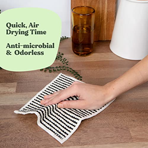 FEBU Swedish Dishcloths for Kitchen | 5 Pack Japanese Pattern Swedish Dish Towels | Reusable Paper Towels Washable | Non-Scratch Cellulose Sponge Cloths | No Odor, Biodegradable, Swedish Cloths