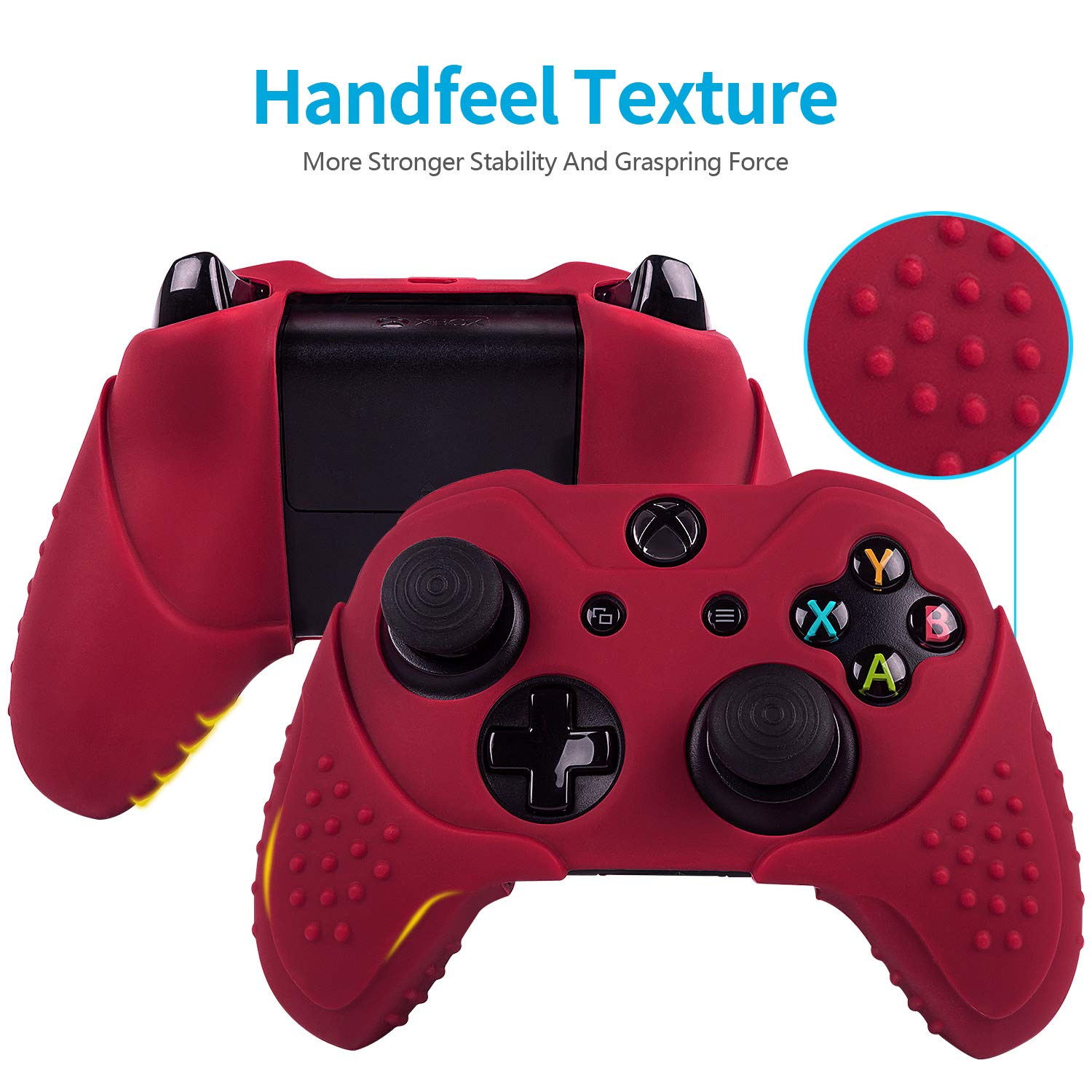 Cybcamo Silicone Skin Cover Grip Set for Xbox One X & One S Controller, Anti-slip Protector Case for Microsoft Xbox 1 Controller with 8 Thumbstick Caps (Red)
