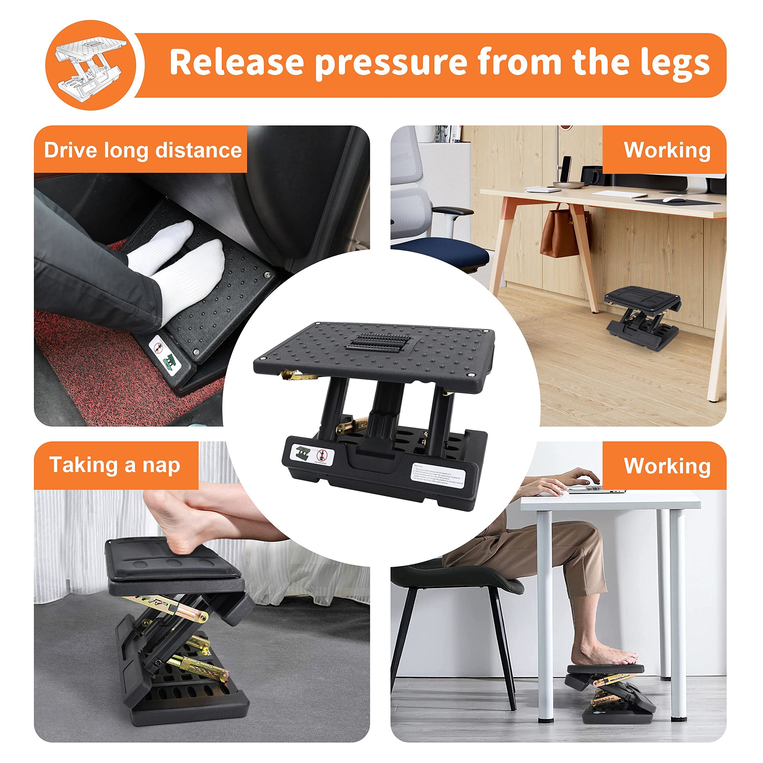 Adjustable Foot Rest Under Desk, Leg Rest with Massage Surface Roller,Foot Stool Ergonomic Adjustment ,Bottom Can Be Filled with Water (Black)