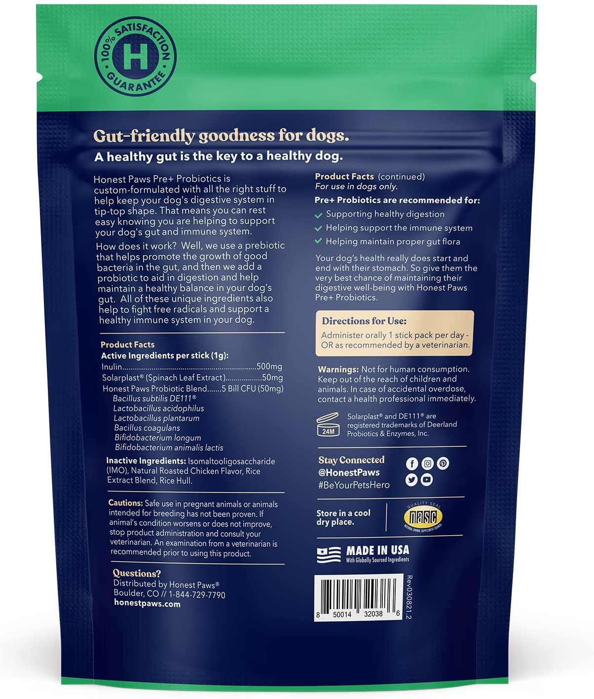 Honest Paws Dog Wash and Dog Probiotic with Prebiotic for Healthy Gut - 5-in-1 Dog Wash - Digestive and Immune Support Powder - Chicken Flavor