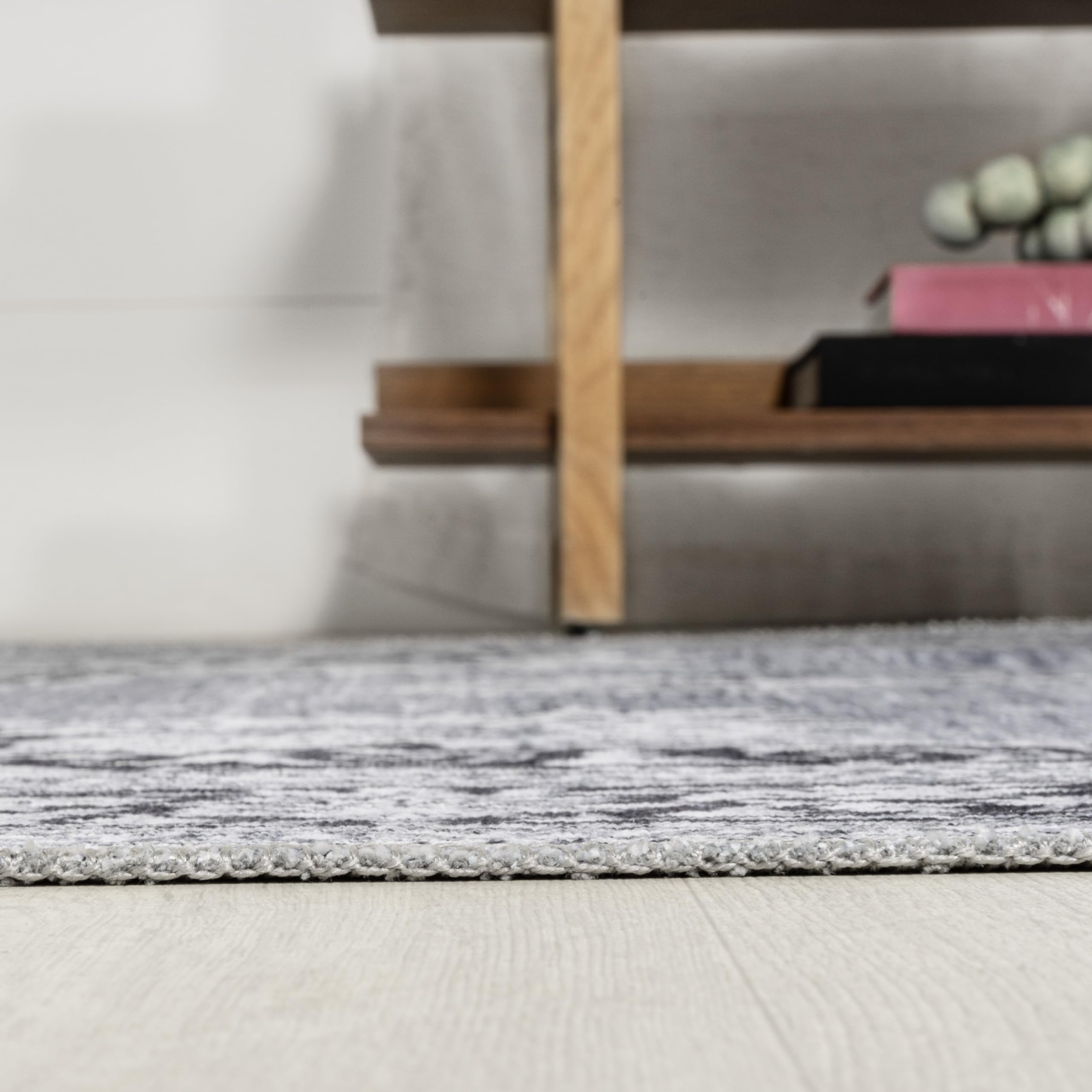 JONATHAN Y WSH201A-28 Bausch Bohemian Distressed Chenille Machine-Washable Runner Rug, Classic, Mediterranean, Rustic for Living Room, Dining Room, Bedroom, Kitchen, Gray/White, 2 X 8