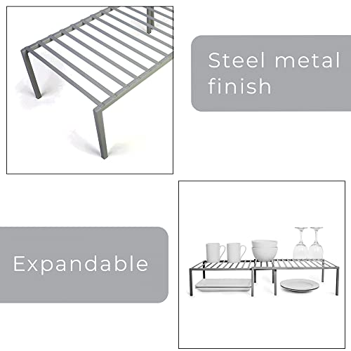 Smart Design Premium Extendable Storage Shelf – Lengthen from 16 to 32.5 in, Charcoal Gray – Steel Pantry Organizer with Rust-Resistant Finish and Non-Slip Feet for Easy Home Organization and Storage