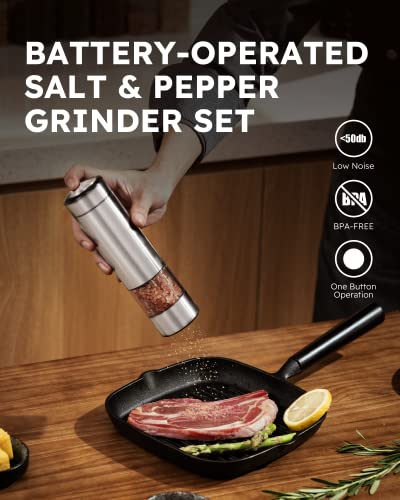 FORLIM Electric Salt and Pepper Grinder Set, Automatic Salt and Pepper Grinder Set, One Handed Operation Refillable Mill with Light, Adjustable Coarseness - 2 Mills