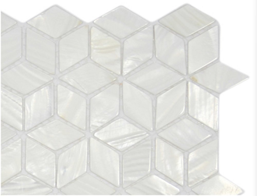 AFSJ White Rhombus Mother of Pearl Mosaic Tile for Bathroom/Kitchen/Spa Backsplash (6 Sheets)