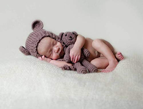 Lppgrace Newborn Baby Girls Boys Bear Hat Beanie with Bear Dolls Photography Accessories (Brown)