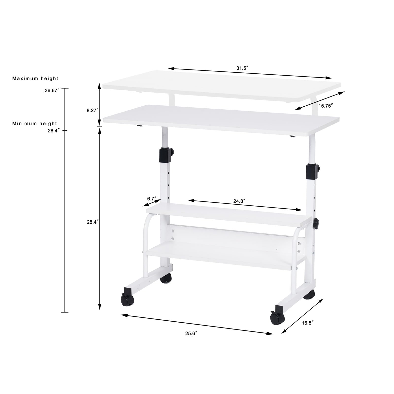 Adjustable Height Rolling Portable Desk with Wheels, Small Standing Desk Mobile 32 Inch Computer Desk for Small Space, Work Desk for Home Office with Storage Laptop Table Study Student Desk Black