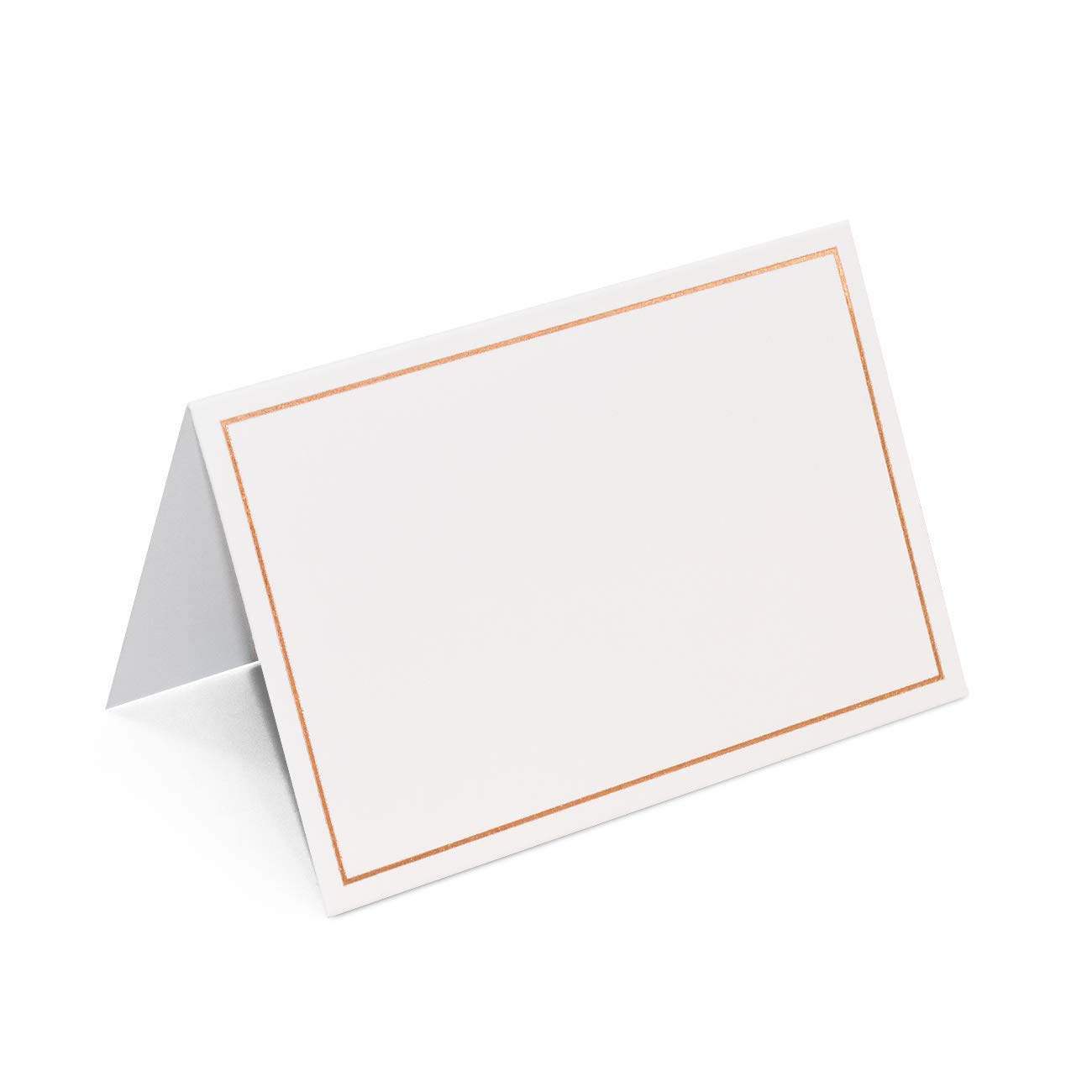AZAZA 50 Pcs Place Cards with Rose Gold Foil Border - Table Tent Cards Seating Place Cards for Weddings Banquets Dinner Parties 2.5" x 3.75" (Rose Gold - Border)