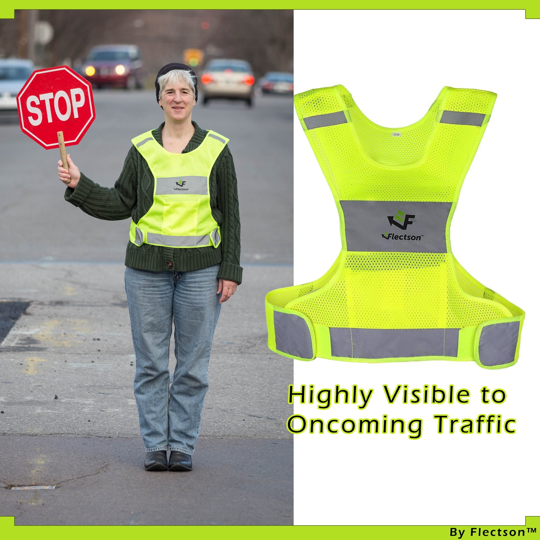 Reflective Running Vest - 360° High Visibility Yellow Safety Vest with Adjustable Side Closure and Inside Pocket - Medium