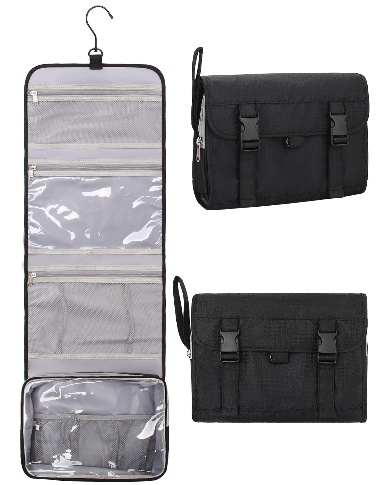 Relavel Toiletry Bag, Travel Hanging Toiletry Bag for Men and Women, Makeup Cosmetic Bag Travel Organizer for Toiletries, Shampoo, Water-resistant Leather and Lining, Full Sized Container Travel Bag