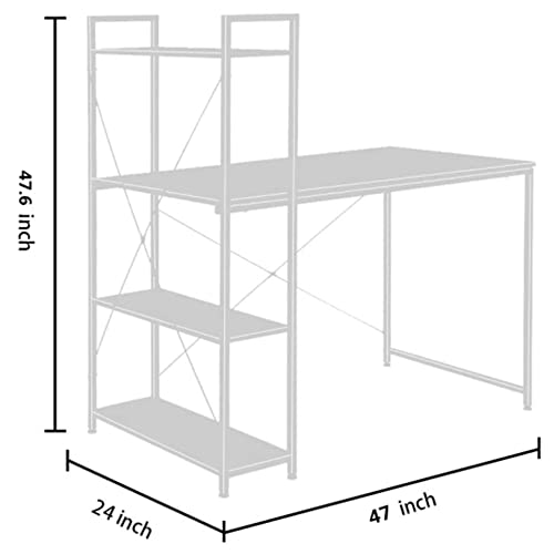 Coral Flower Tower Computer Desk with 4 Tier Shelves - 47.6'' Multi Level Writing Study Table with Bookshelves Modern Steel Frame Wood Desk Compact Home Office Workstation (Natural brown)
