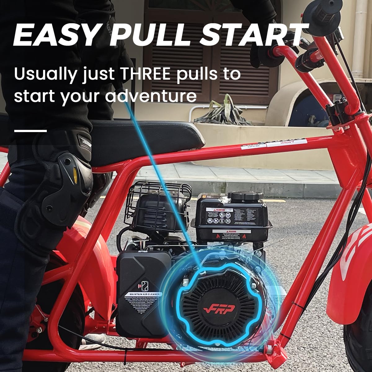 FRP GMB100 Mini Bike, 99CC 4-Stroke Mini Bikes for Adults, Off-Road Motorcycle W/LED Headlight, Goggles, Gloves and Neck Gaiter Up to 28 Mph, Weight Support Up to 220 LBS(Red)