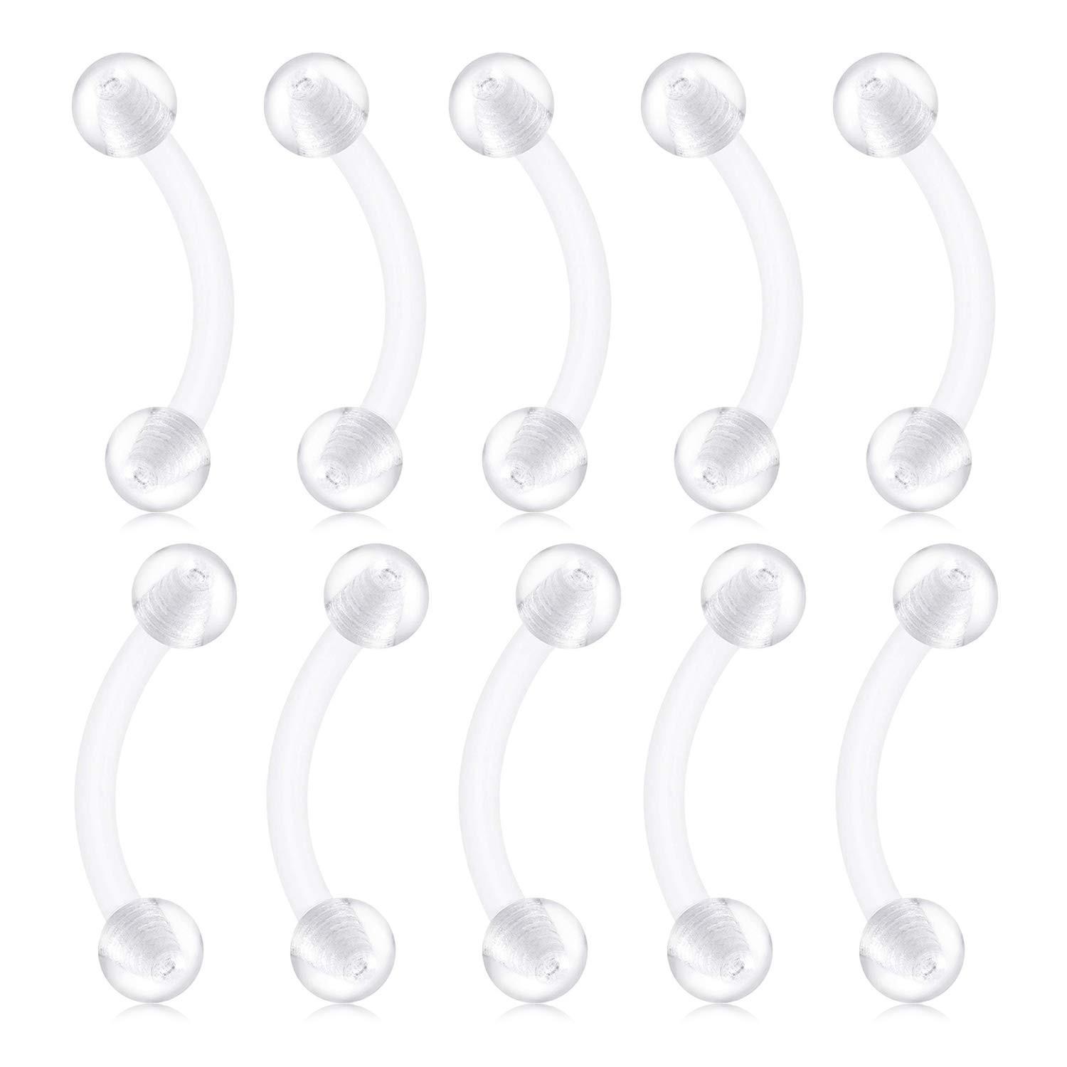 D.Bella 16G Clear Bioflex Acrylic Curved Barbell Eyebrow Ring Snake Eyes Ring Piercing Retainer 10pcs