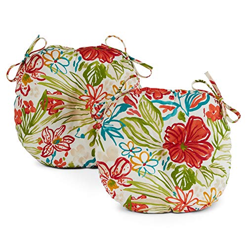 Greendale Home Fashions 15-inch Outdoor Round Bistro Seat Cushion, 2 Count (Pack of 1), Garden Floral