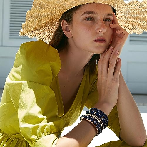FIBO STEEL 6 Sets Bohemian Stackable Bead Bracelets for Women Stretch Multilayered Bracelet Set Multicolor Jewelry,Small Beads Stylish Style