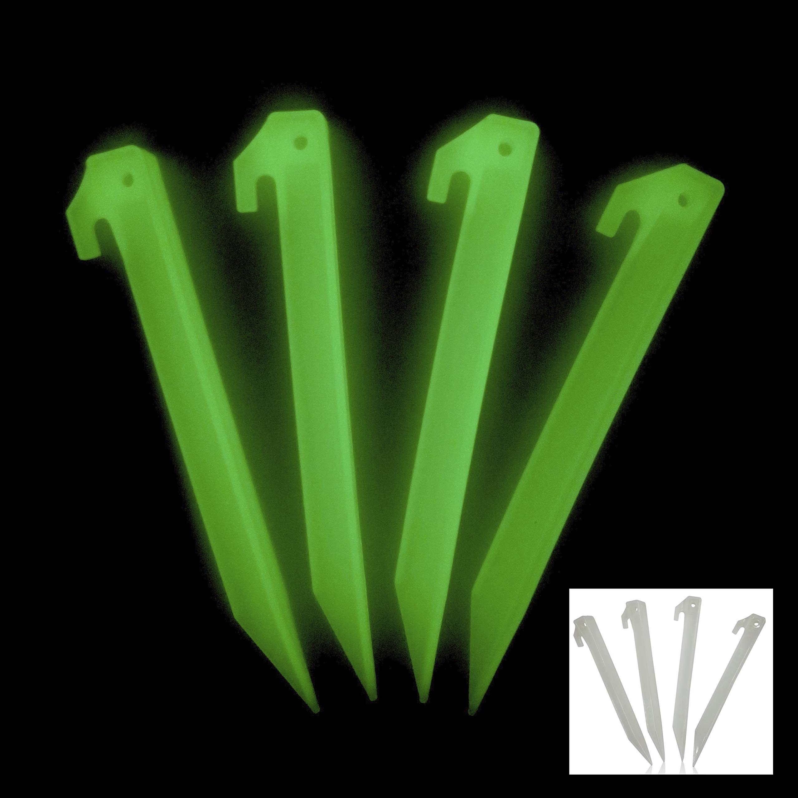 9" Inch (Glow in The Dark) Tent & Canopy Ground Stakes - Heavy Duty ABS Plastic, Camping & Outdoor Dirt & Sand Anchor Pegs (10)