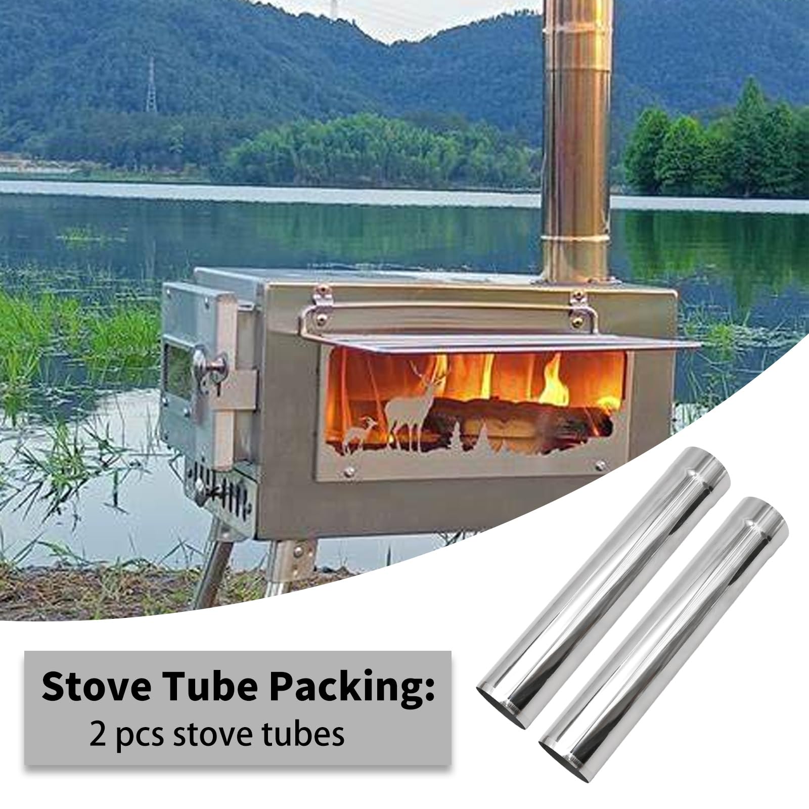 Hoypeyfiy 2.36'' Stove Pipe, 2PCS Lengthen Straight Chimney, Stainless Steel Flue for Stove Exhaust