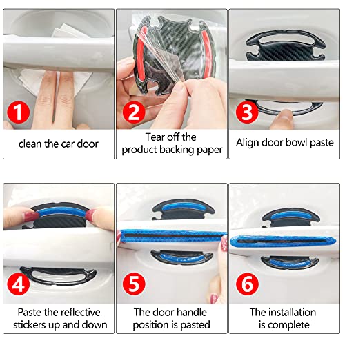 Fehlot Car Door Handle Stickers Universal Auto Door Handle Scratch Cover Guard Protective Film car Outdoor Safety Decoration Reflective Strip 8 Pack (Blue)