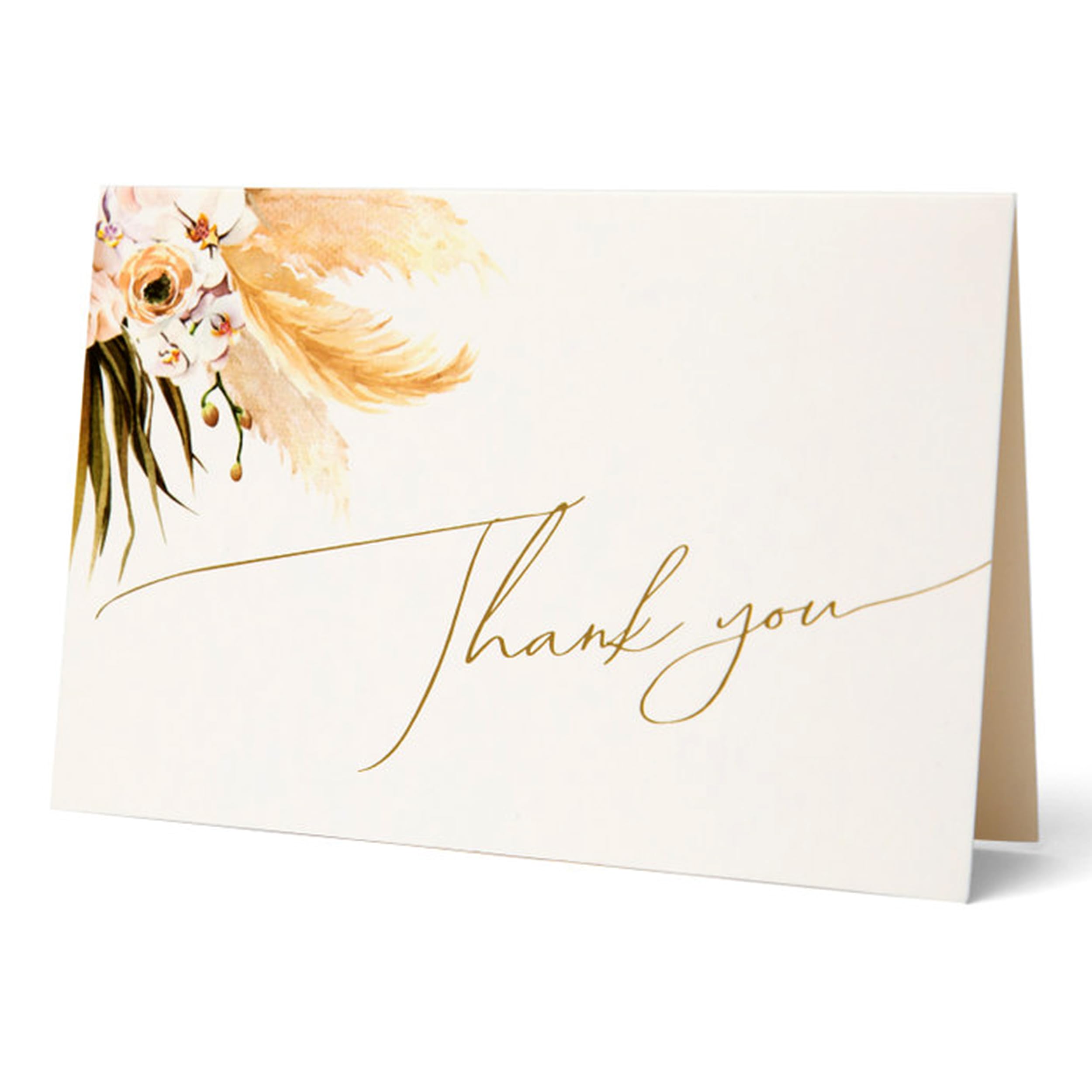 Anna Marie Collections 25 Pack Boho Thank You Cards with Envelopes Pampas Grass and Floral Design - Wedding, Bridal Shower, Baby Shower, Graduation, Baptism Cards - Blank Greeting Cards