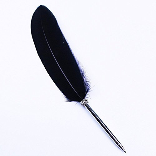 OPENDGO Feather Ballpoint Pen ļ¼Black Ink Vintage Feather Quill Refined Plated Rod Quill Ballpoint Pen For School Writing āWedding Gift Signature Pen (Black)