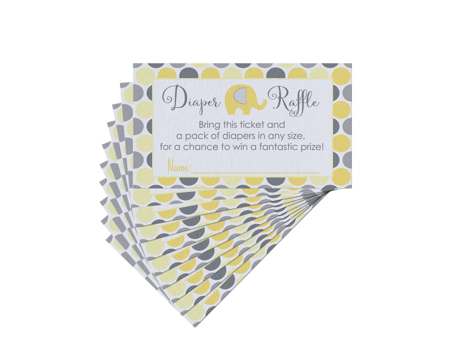 Paper Clever Party Yellow Elephant Diaper Raffle Tickets, Baby Shower Game Drawings, Invitation Insert Cards, 25 Guests Pack