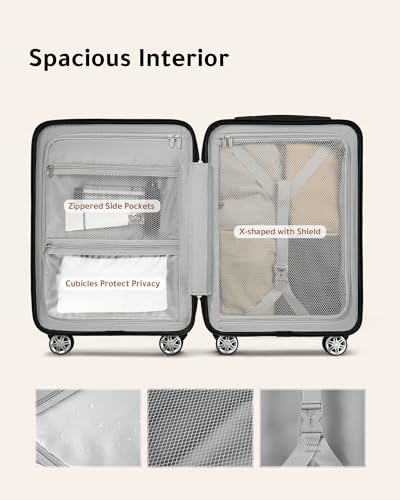 Carry on Luggage Luggage 22x14x9 Airline Approved, PC Hard Shell Suitcase with USB Port, Expandable Luggage with Laptop Compartment