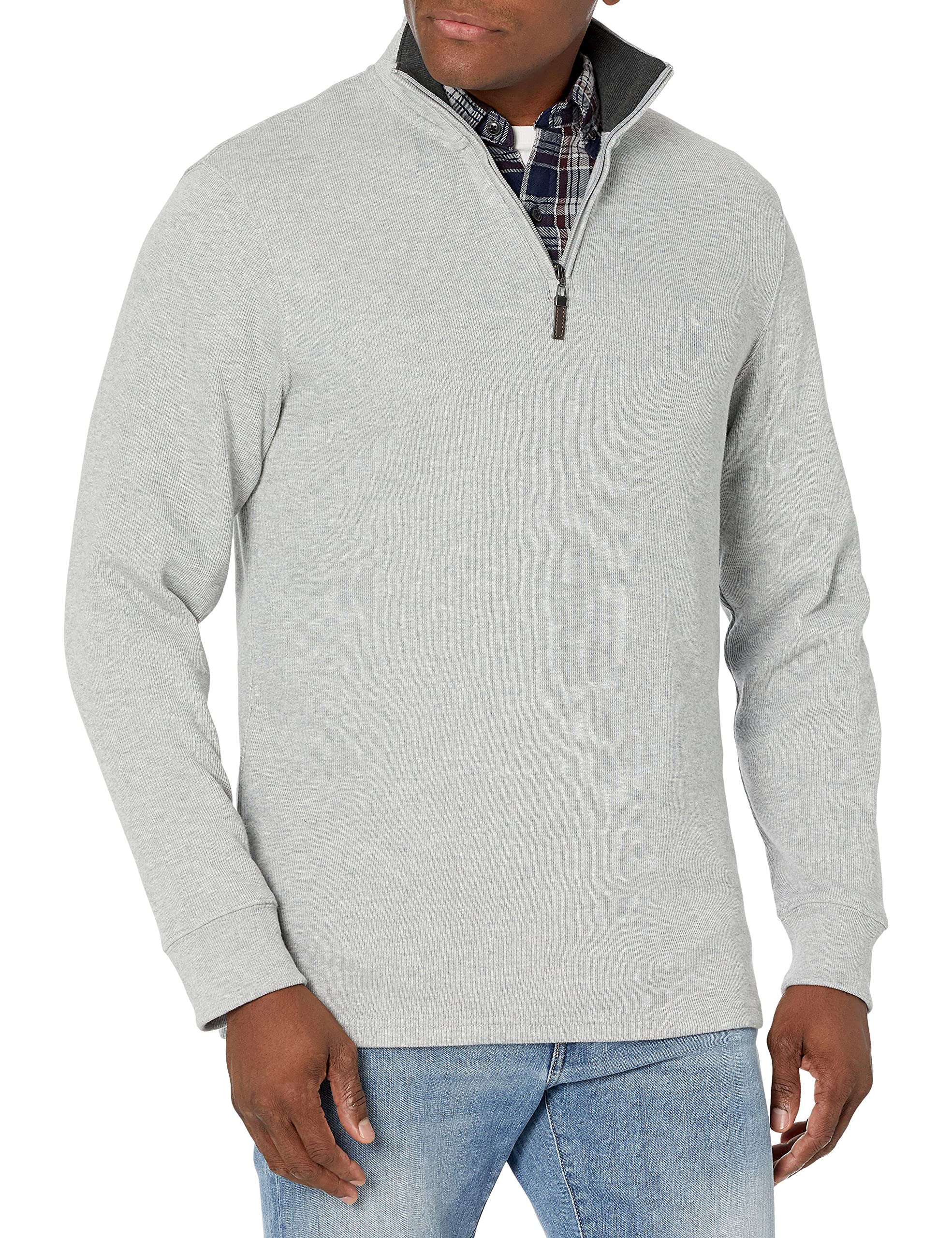 Amazon Essentials Men's Quarter-Zip French Rib Sweater, Light Grey Heather, Medium