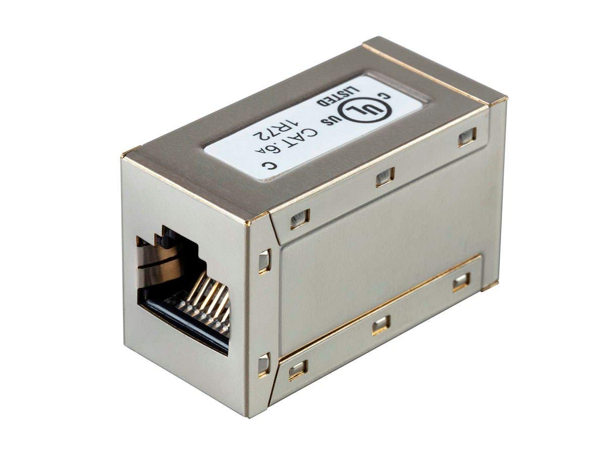 Monoprice Shielded Straight Through Cat6A RJ45 in-Line Coupler - Silver Use for Networking, Patch Cables, Ethernet Cable/Chord