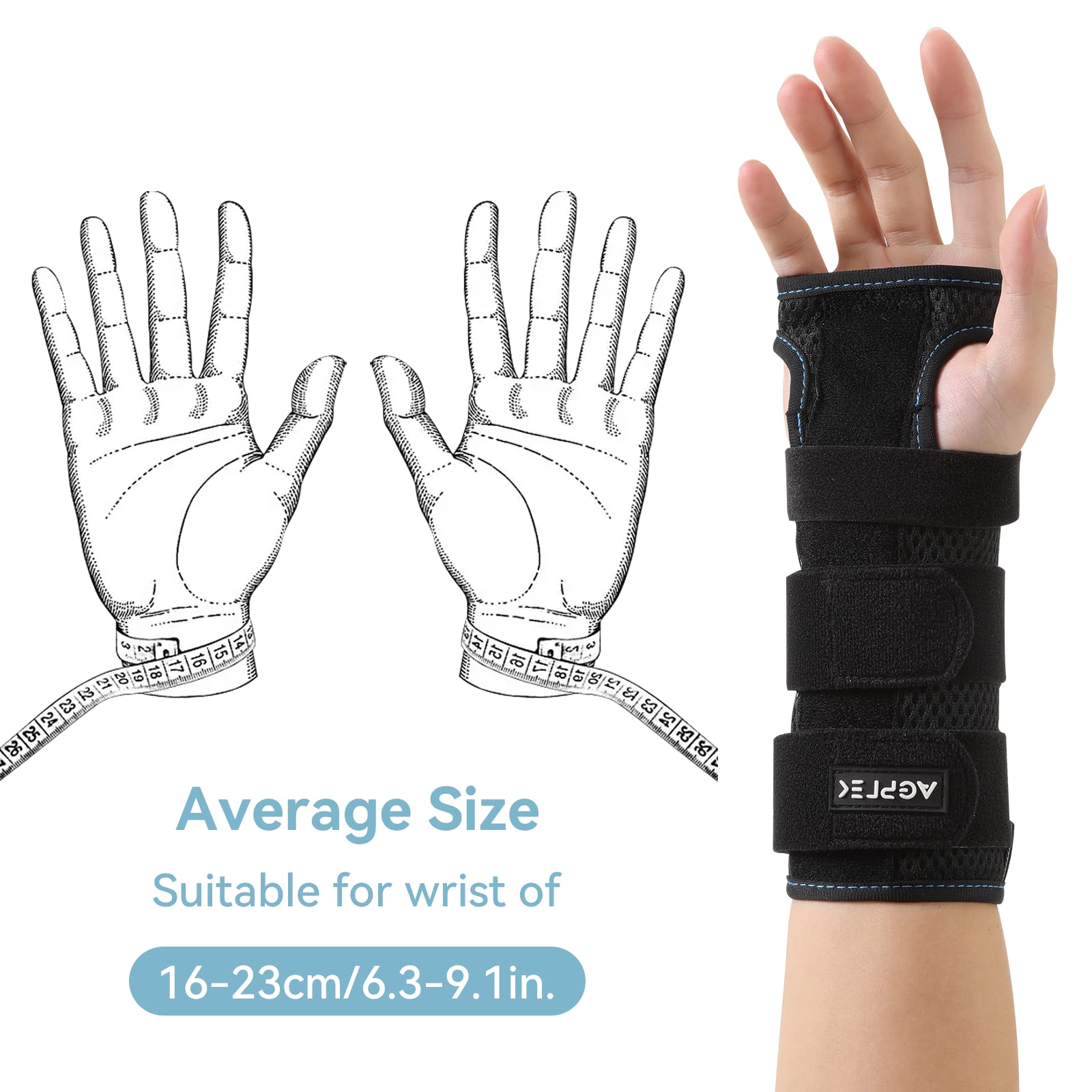 AGPTEK Wrist Brace for Carpal Tunnel Relief, Tendonitis, Arthritis, Sprains, Women Men Adjustable Wrist Splint with 3 Stays, Fits for Both Hand 1 Pack.