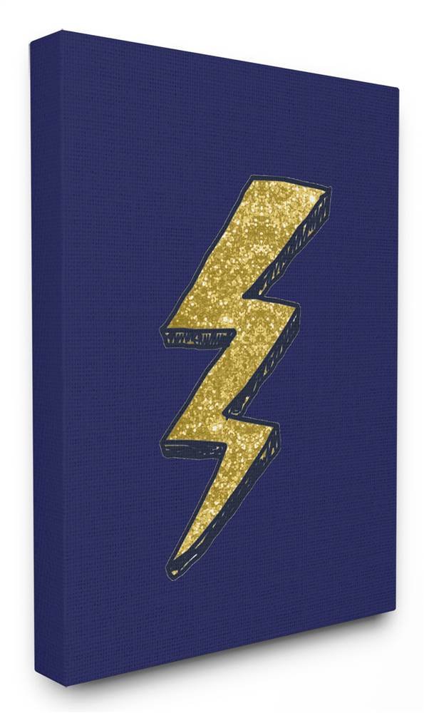 Stupell Home DƩcor Graphic Lightning Bolt Gold and Navy Stretched Canvas Wall Art, 16 x 1.5 x 20, Proudly Made in USA
