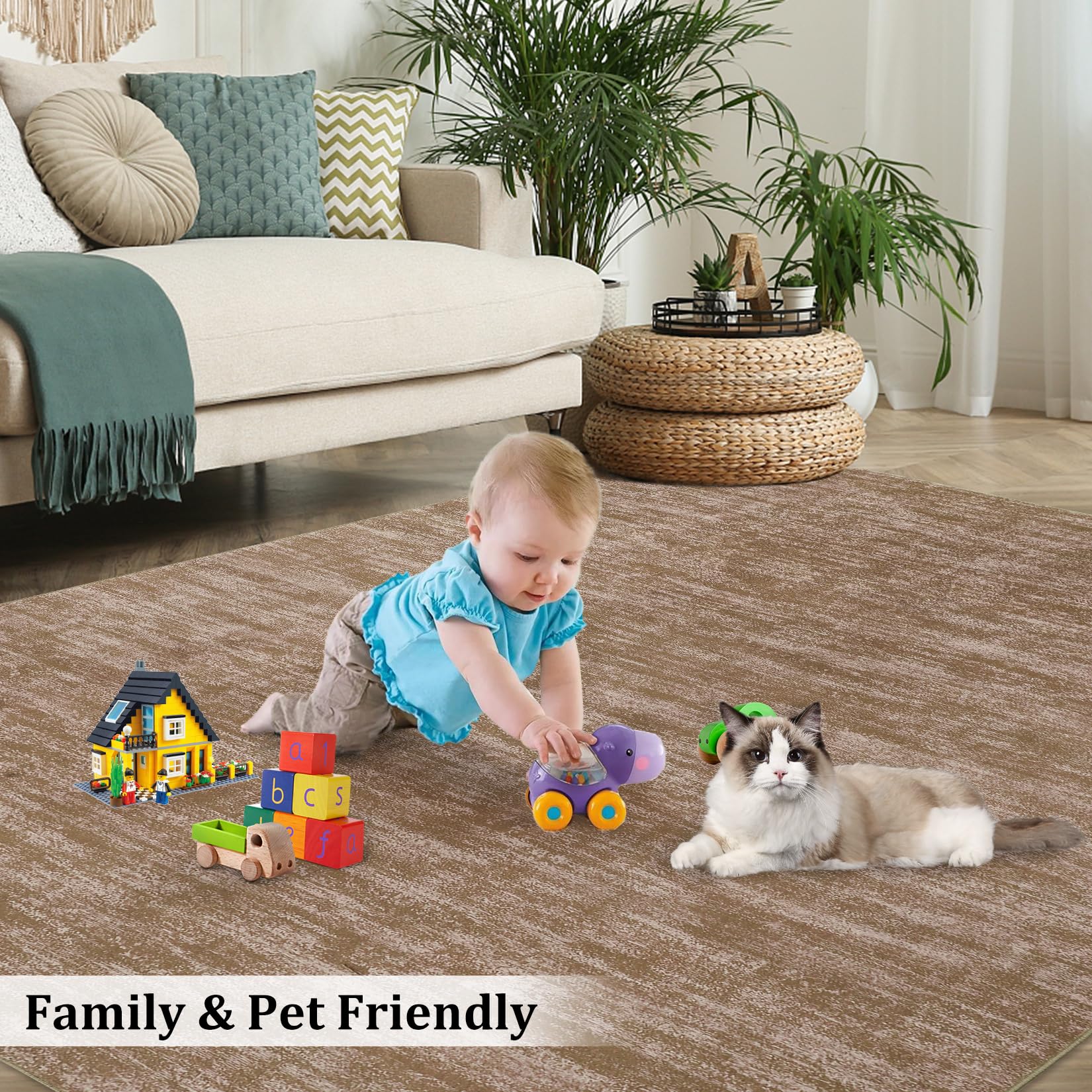 RUGSREAL Round Area Rug 3ft Solid Area Rug Washable Indoor Floor Carpet Contemporary Area Rug Modern Round Rug for Bedroom Living Room Kitchen Home Office, Taupe