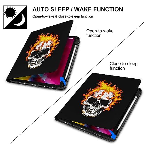 Flaming Skull Protective Case Compatible with IPAD 2020 AIR 4 (10.9in) Stand Case Auto Sleep/Wake Cover