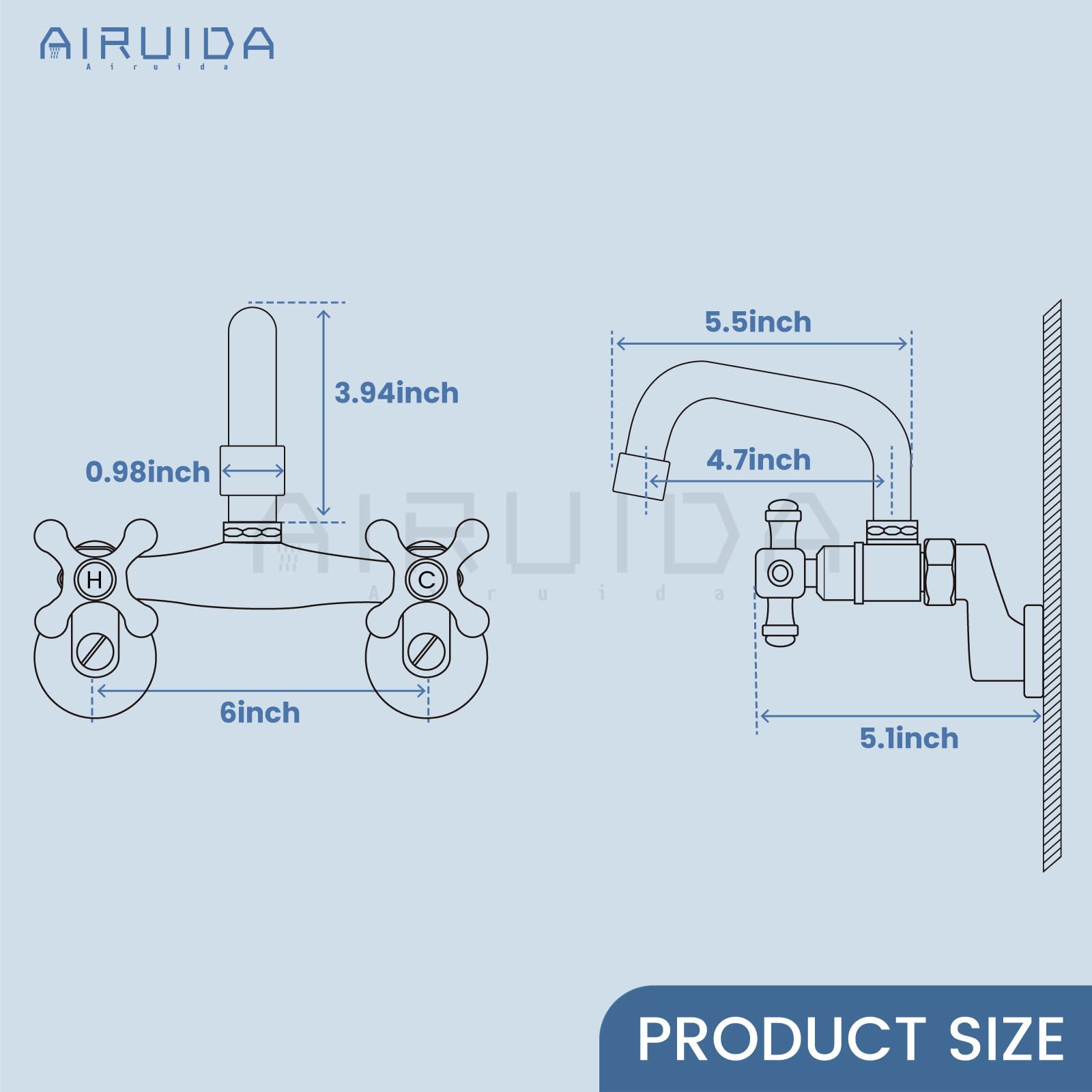 Airuida Matte Black Wall Mount Kitchen Faucet 4 Inch(10cm) Spout Reach Adjustable Center Double Cross Handles Mixer Tap 360 Rotatable Wall Mounted Faucet for Commercial Utility Laundry Restaurant