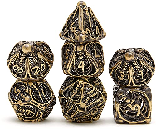 DND Dice Set Polyhedral Hollow D&D Dice Set for Games Dungeons and Dragons Role Playing Games ZHOORQI 7Pcs Skull Metal Dices MTG Pathfinder DND Collection Gifts (Skull-Bronze)
