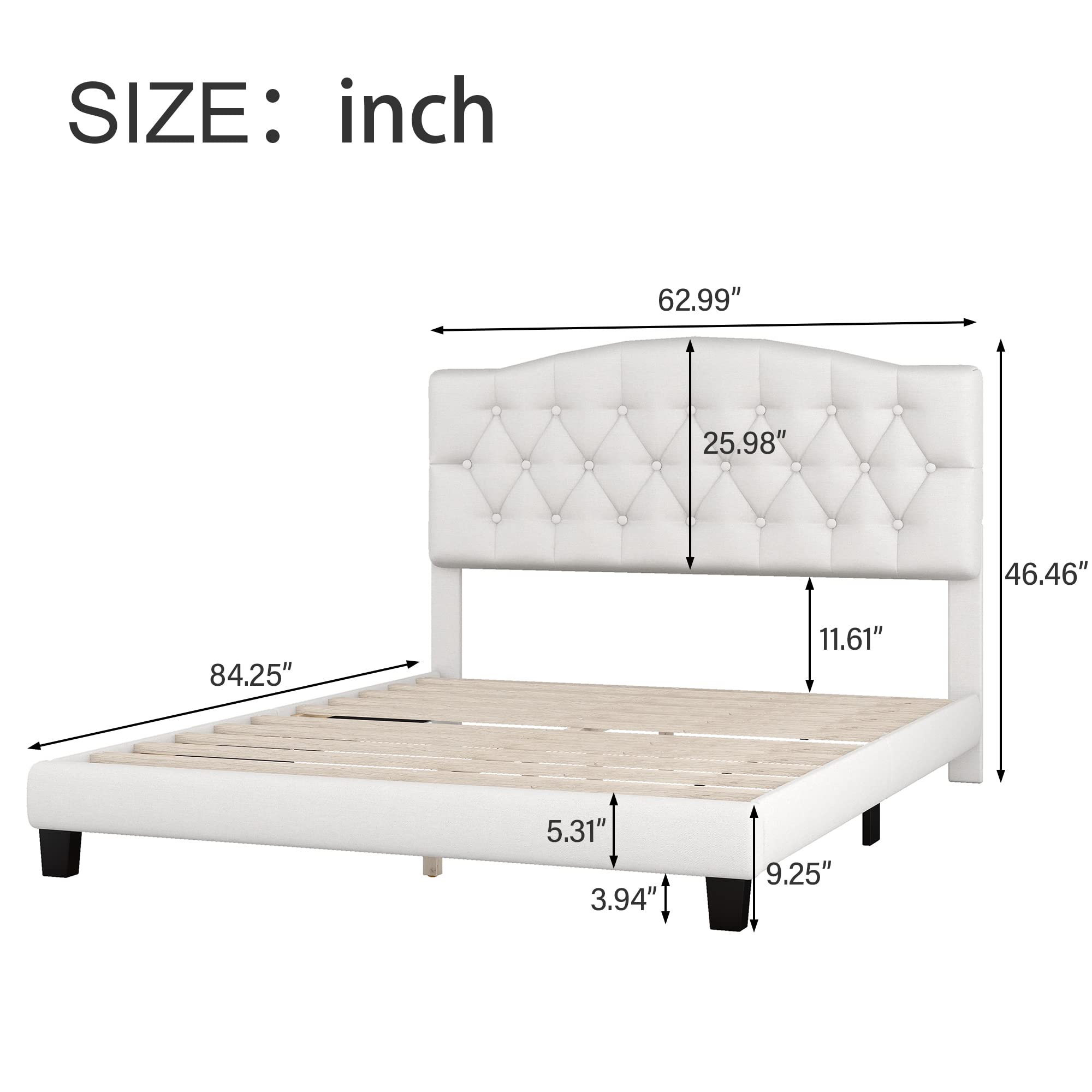 Queen Size Bed Frame, Modern Luxury upholstered Platform Bed with headboard, Heavy Duty Button Tufted Bed Frame, Wooden Slat Support, Easy to Assemble, no Need for Box Springs (Beige)