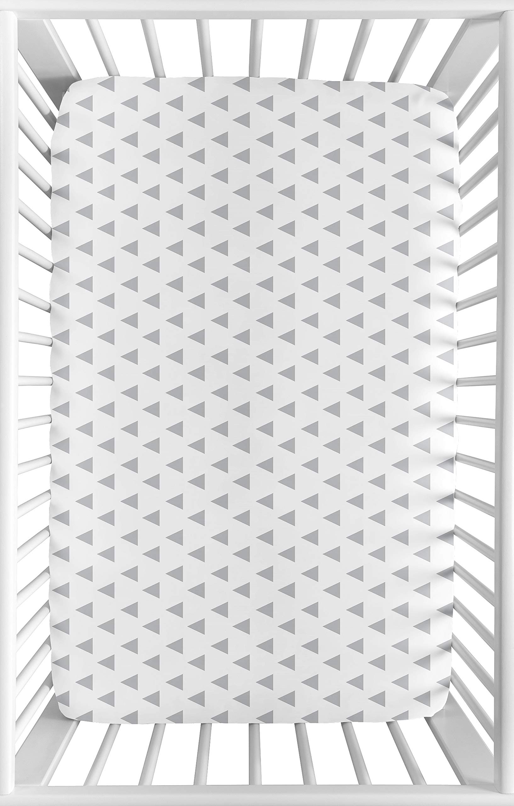 Sweet Jojo Designs Grey and White Triangle Baby Boy or Girl Unisex Fitted Mini Portable Crib Sheet for Earth and Sky Collection - for Mini Crib or Pack and Play ONLY