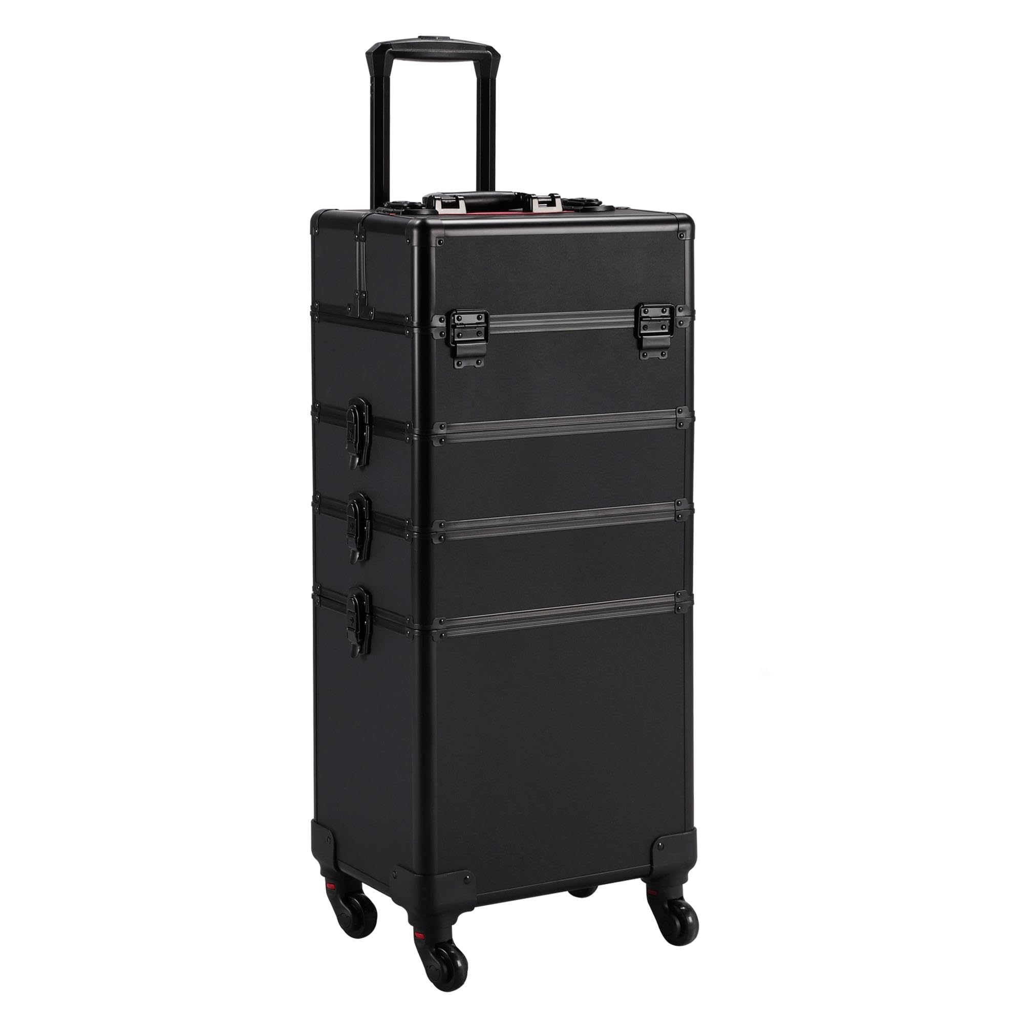 Yaheetech 4 in 1 Professional Makeup Train Case Aluminum Cosmetic Case Rolling Makeup Case Extra Large Trolley Makeup Travel Organizer, with 360° Swivel Wheels, Black
