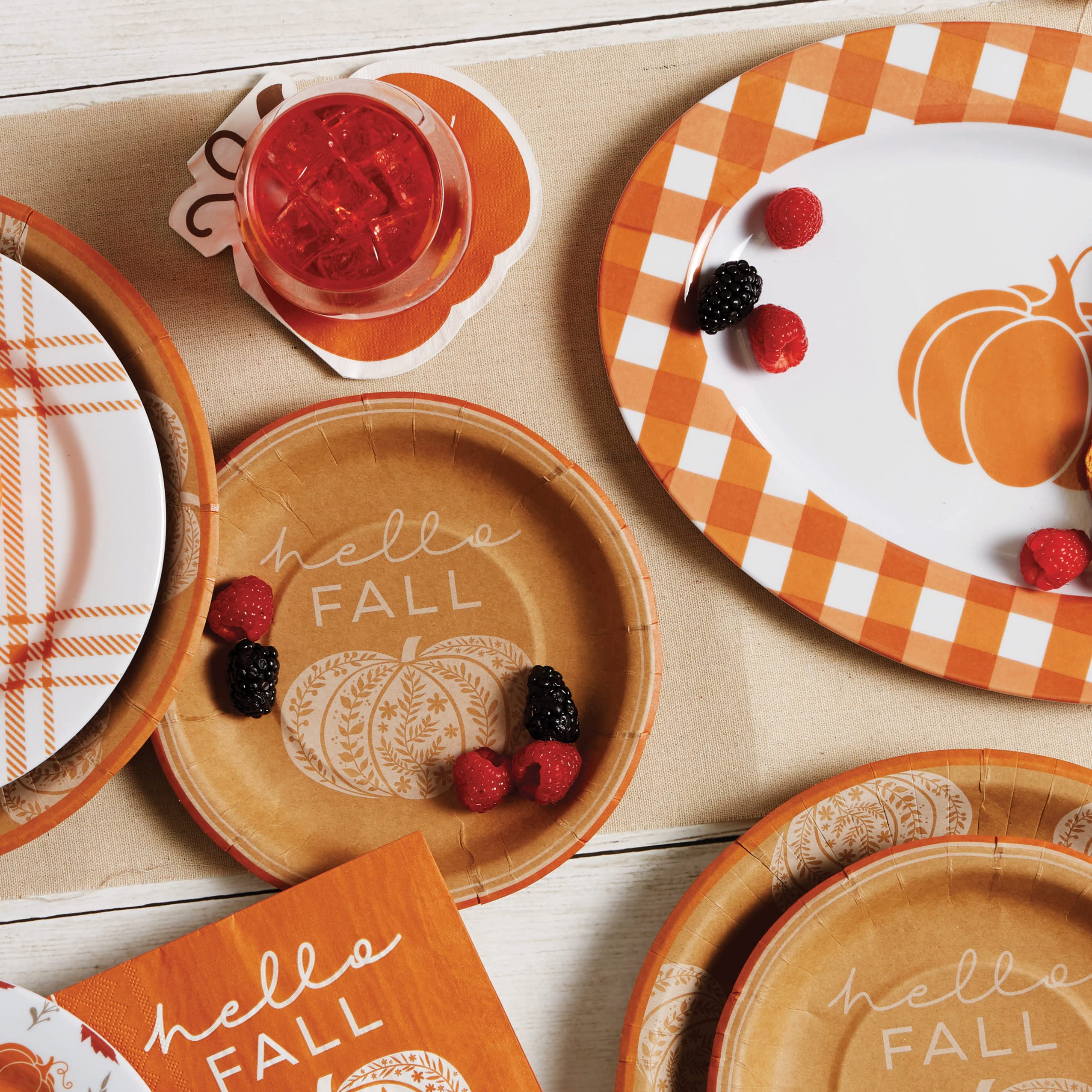 C.R. Gibson TW4-24063 Hello Fall Pumpkin Disposable Paper Cocktail Napkins for Thanksgiving and Halloween, Orange, 20pcs, 5" x 5"