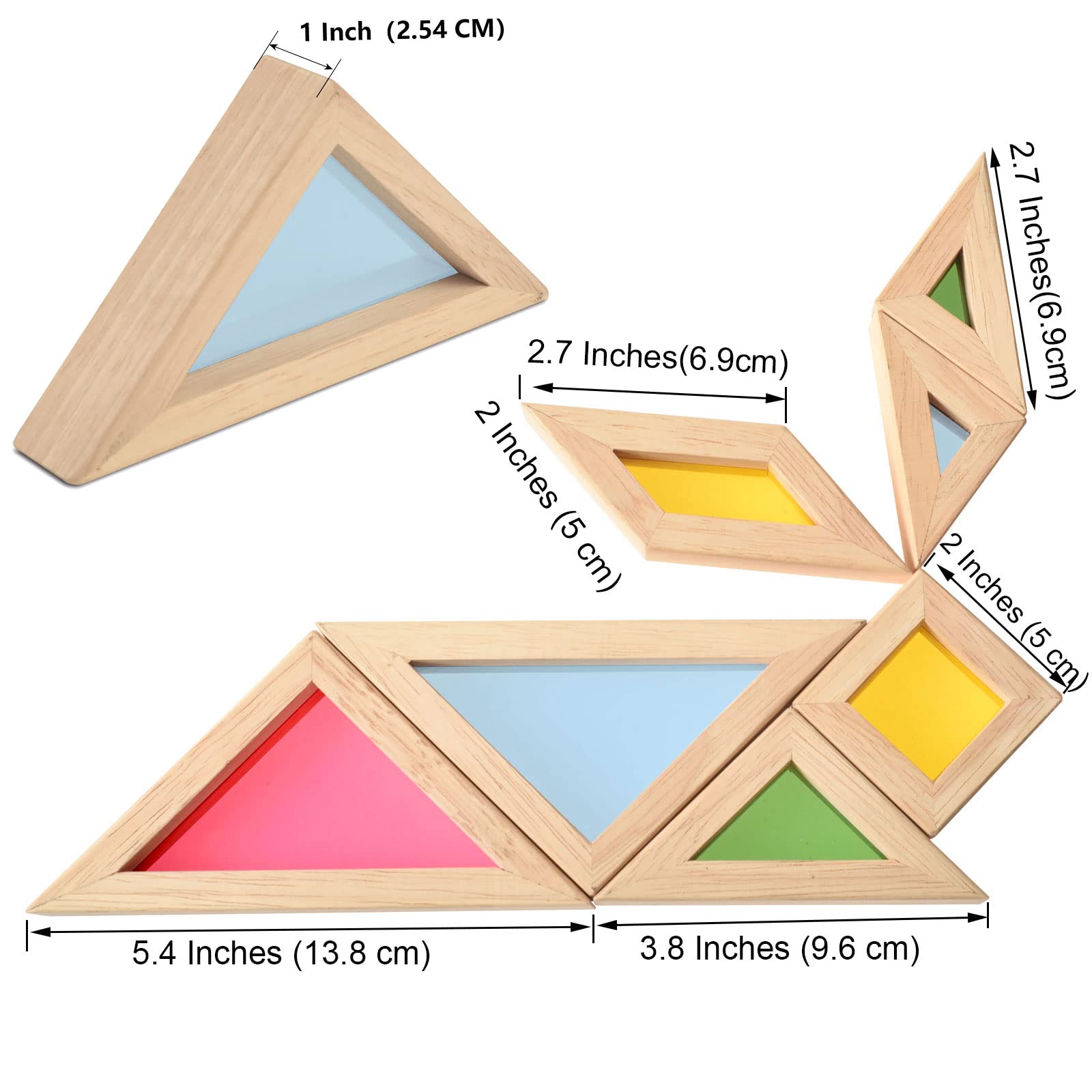 BOHS Translucent Tangram with Multilingual Activity Cards - 1 Inch Thickness - Preschool Gift - Kids Kindergarten Light Table Accessories/Window Puzzle Toys
