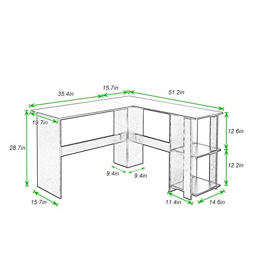 SogesHome Corner Desk L Shaped with Shelf Desk 51.2 x 51.2 inches Large Size Wood Computer Desk Home Office Desk L Desk, Black