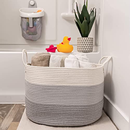 OrganiHaus Gray Extra Large Storage Basket for Blankets 20x13| Decorative Cute Laundry Hamper Basket for Clothes | Cotton Rope Basket for Blankets | Farmhouse Nursery Laundry Basket & Towel Hamper