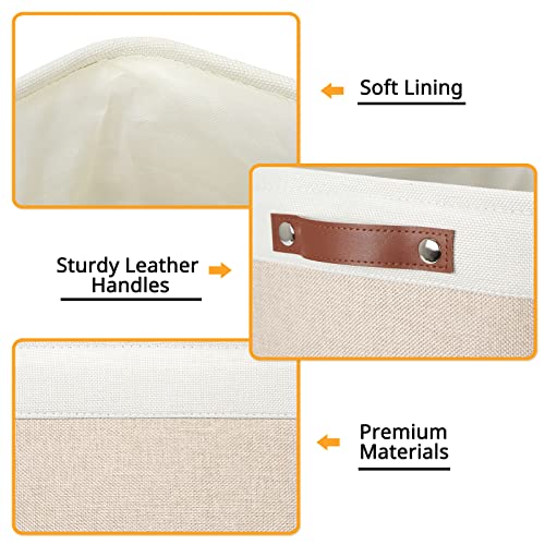 DULLEMELO Collapsible Bundle Baskets 3 Medium Baskets 15"x11"x9.5" + 2 Large Baskets 16"x12"x12"(White&Khaki)