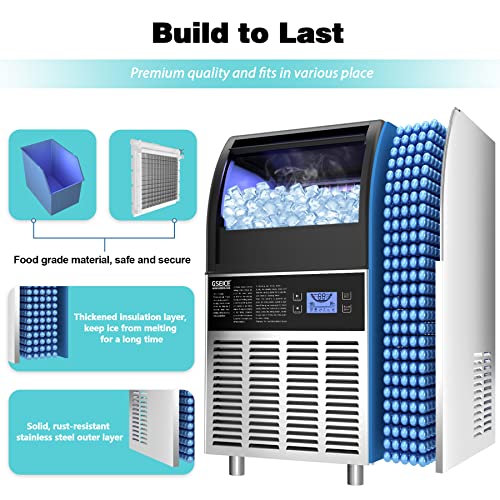 GSEICE Commercial Ice Maker Machine,150lbs/24H with 34lbs Ice Storage Capacity, 20β Air Cooled Freestanding Ice Machine, Automatic Operation Self Clean Ice Cube Maker for Home Office Bar Restaurant