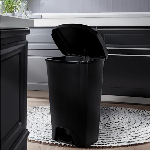 BCWYO 12.1 Gallon Trash Can, Plastic Step On Kitchen Trash Can, Black